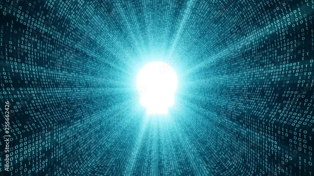 Abstract background with digital tunnel from binary code symbols 1 and ...