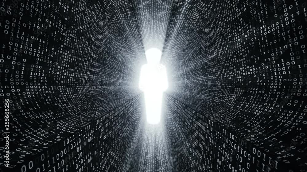 Abstract background with digital tunnel from binary code symbols 1 and ...