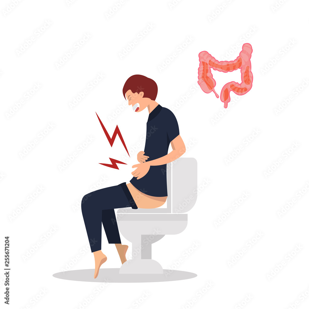 Constipation symptom in a man and poop in intestine.illustrator Stock ...
