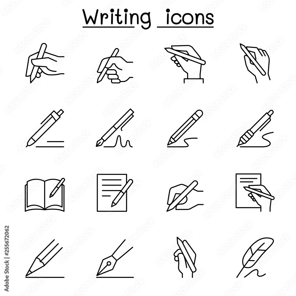 Writing icon set in thin line style Stock Vector | Adobe Stock