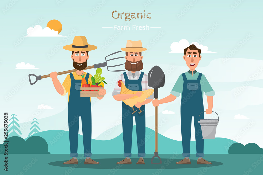 happy man farmer cartoon character in organic rural farm Stock Vector ...