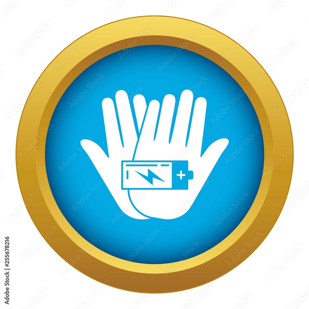 Hand keep battery icon blue vector isolated on white background for any ...