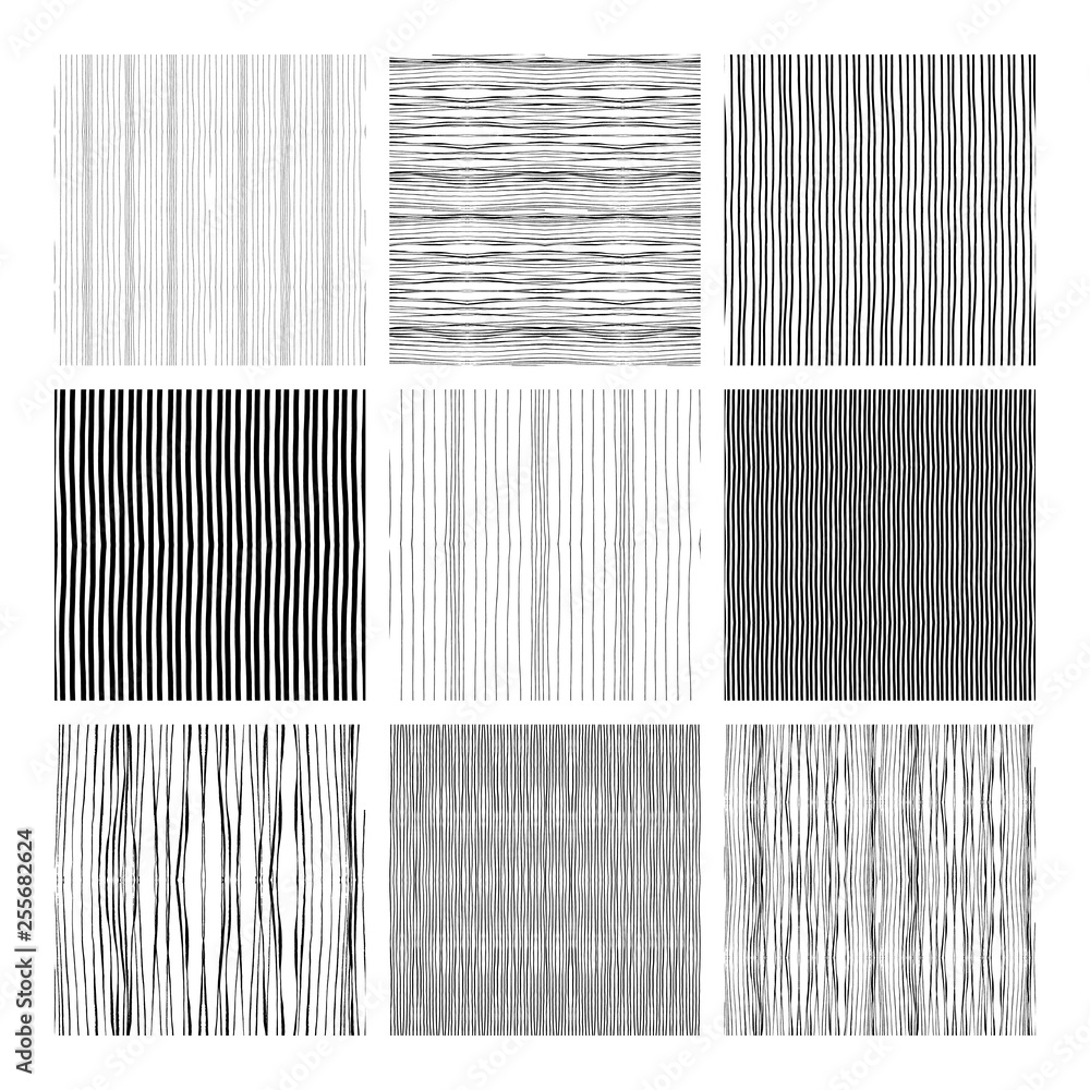 set of seamless patterns of hand-drawn lines pen, felt-tip pen, brush ...