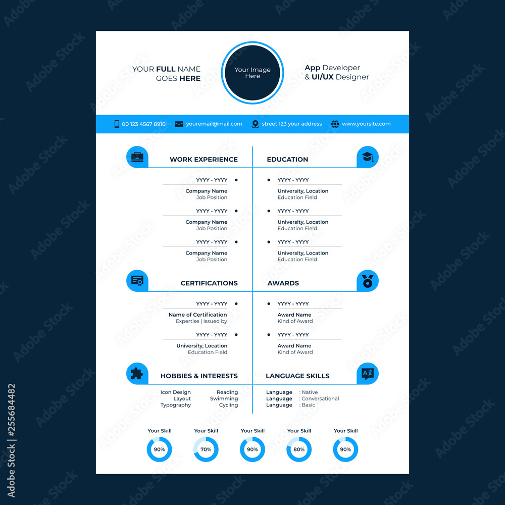 cv / resume design template with infographic, glyph icons Stock Vector ...