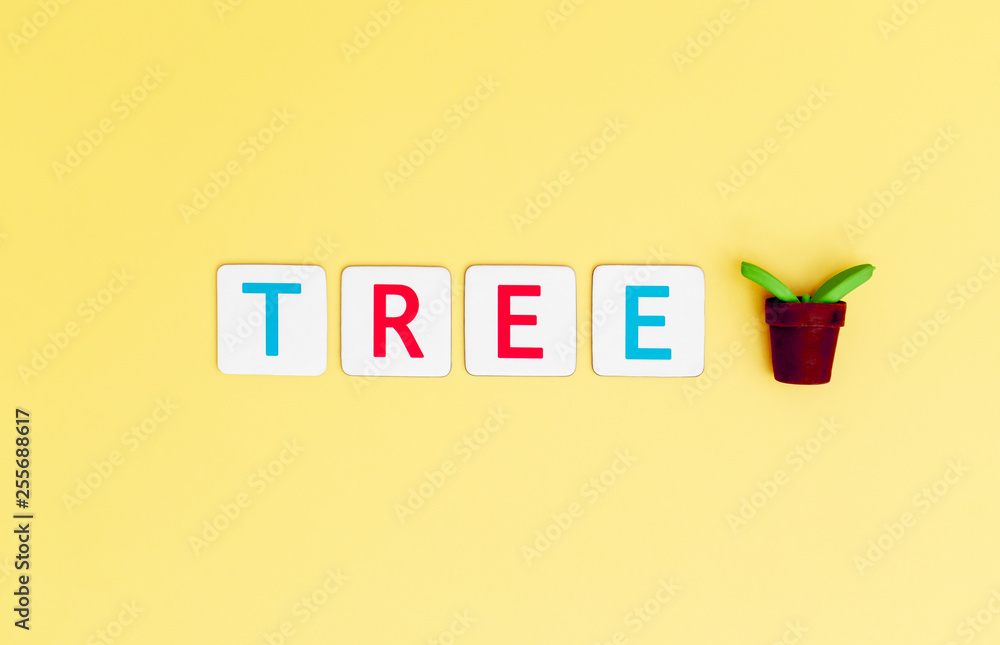 Save Tree Letter with small plant tree for Ecology and Earth day ...