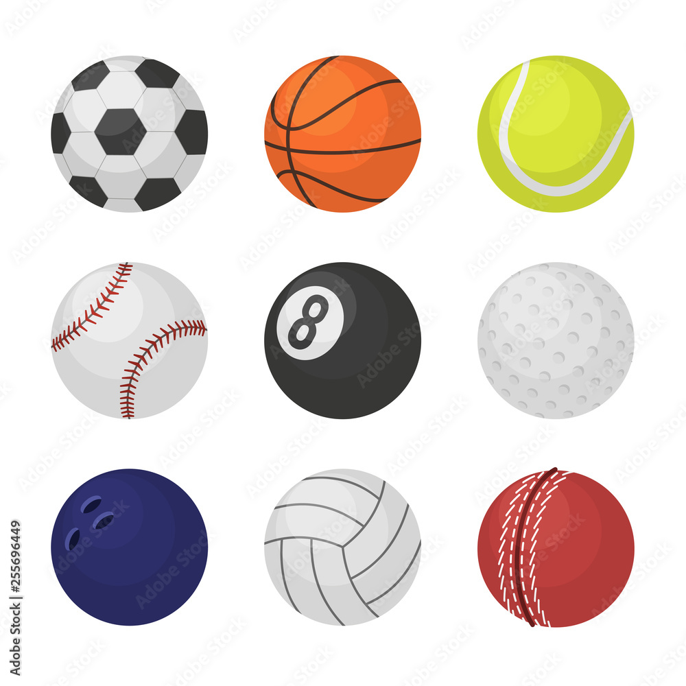 Ball collection. Sports equipment game balls football basketball tennis ...