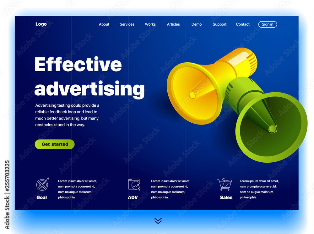 Website providing the service of effective advertising. Concept of a ...