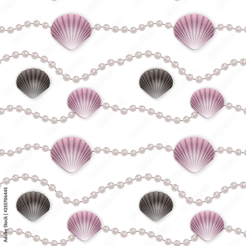Seamless Endless Pattern with Print of colorful shells and pearls on ...
