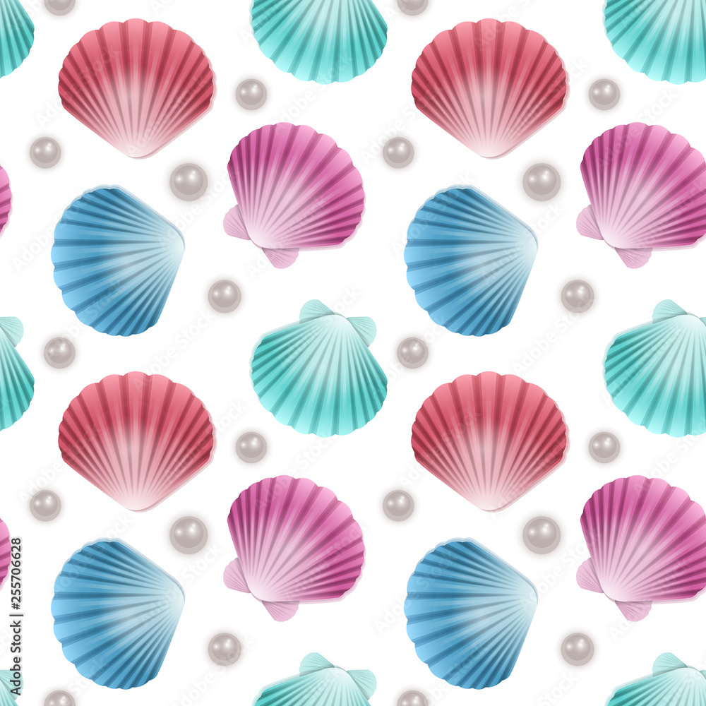 Seamless Endless Pattern with Print of colorful shells and pearls on ...