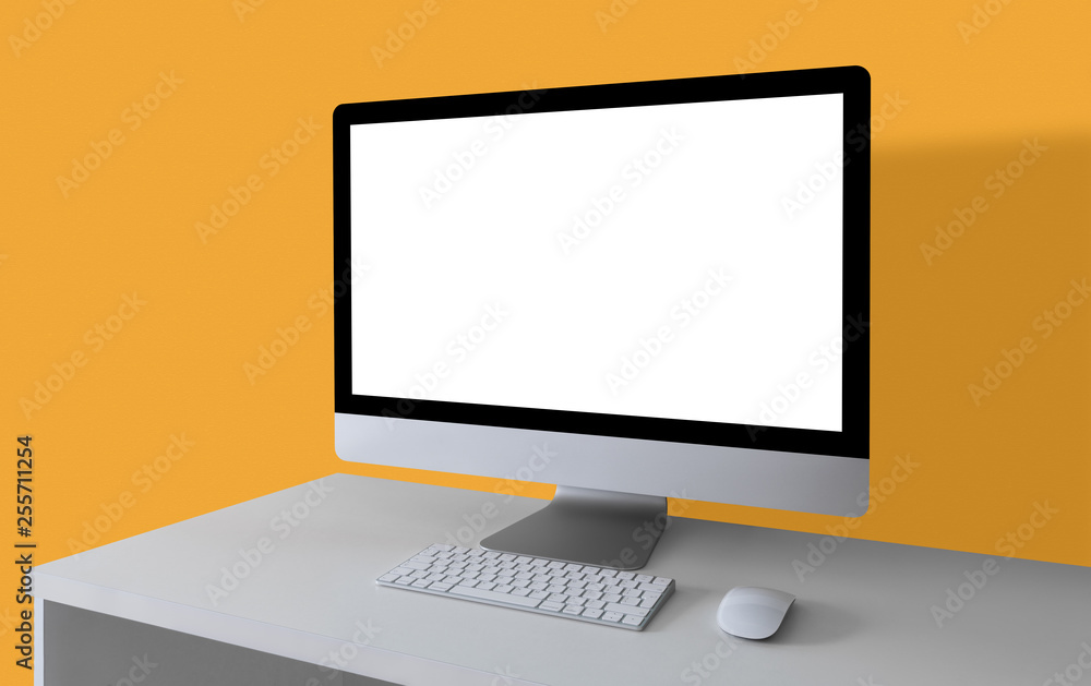 Workplace with computer. White screen, you can insert your content here ...