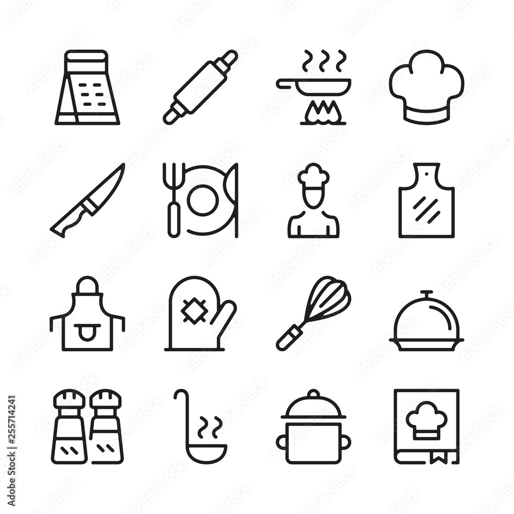 Cooking line icons set. Kitchen utensils, cook food, recipe. Modern ...