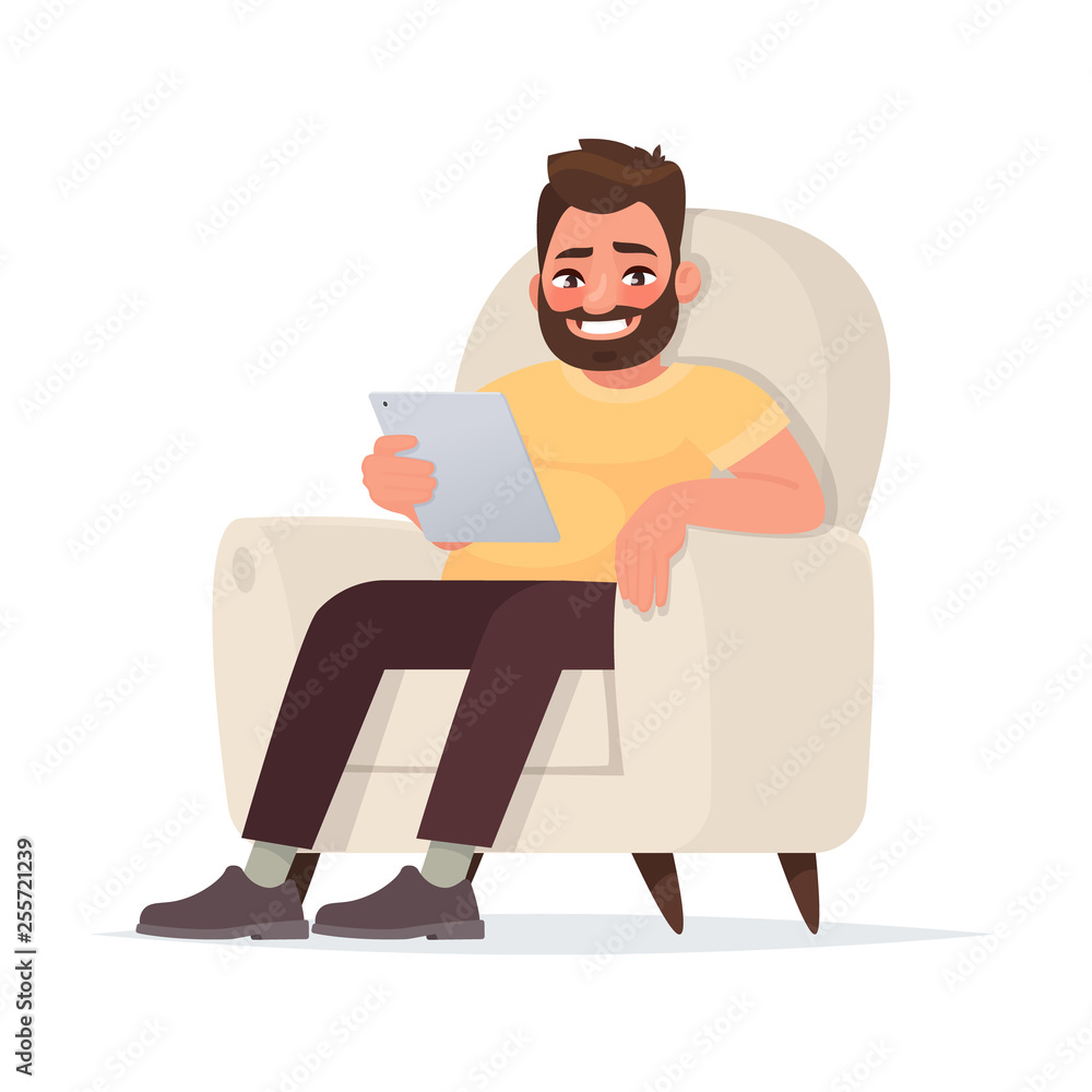 Internet addiction. A waste of time on social networks. A man holds a ...