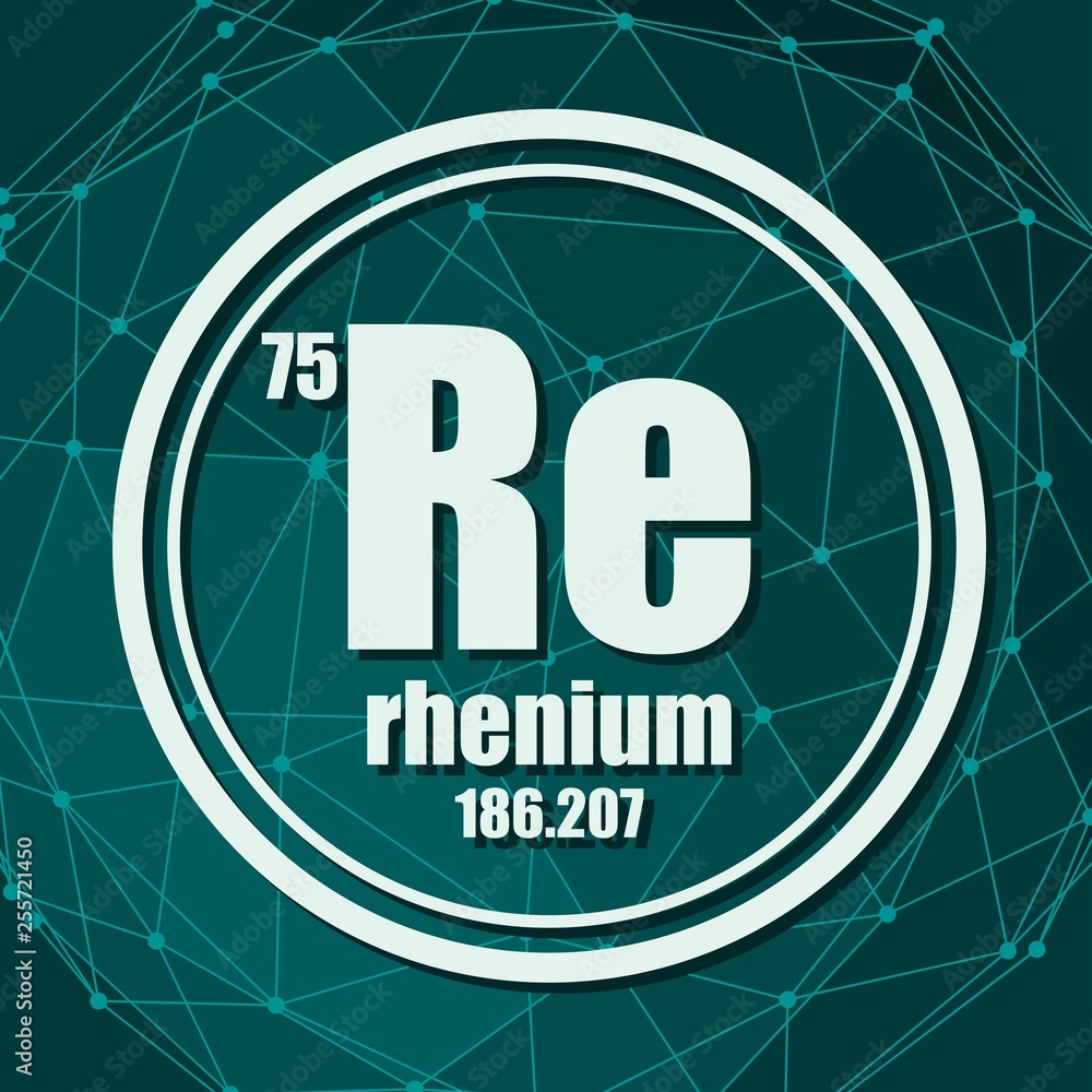 Rhenium chemical element. Sign with atomic number and atomic weight ...