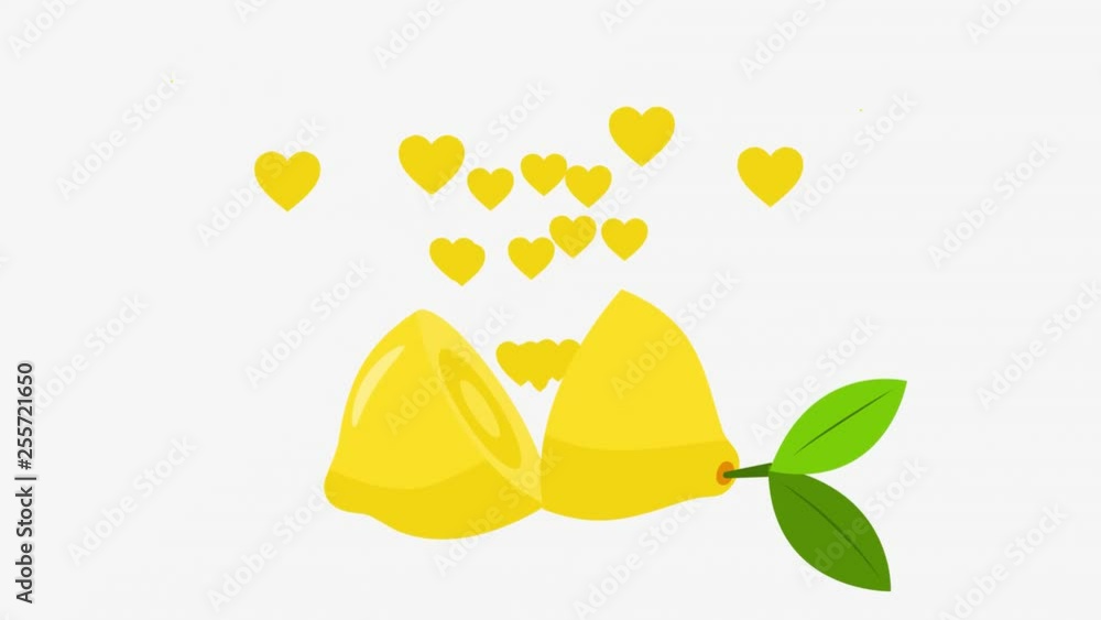 The cartoon lemon is broken into two parts, the hearts fly out. Cute ...