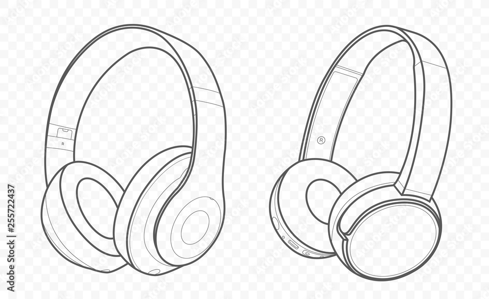 Drawn with lines vector isolated pair of wireless wifi headphones and ...