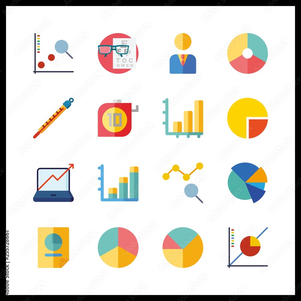 16 chart icon. Vector illustration chart set. snellen chart and line ...