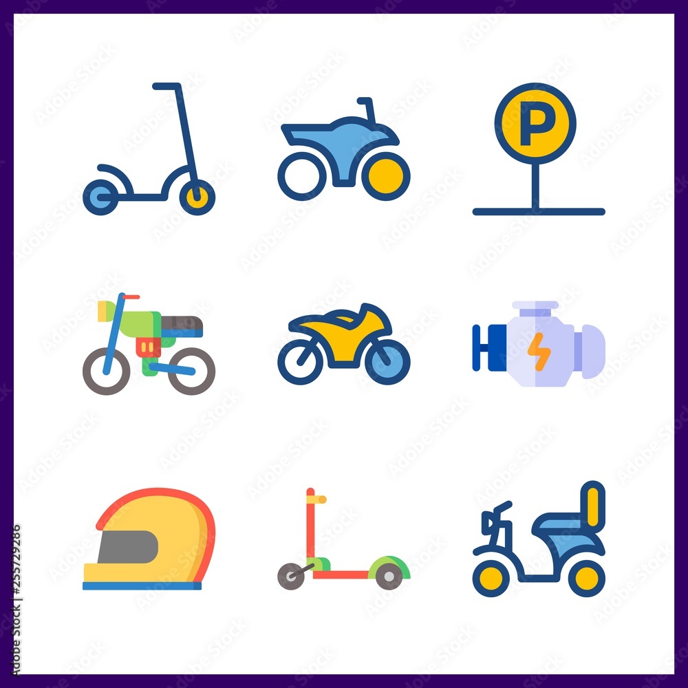 9 motor icon. Vector illustration motor set. helmet and scooter icons ...