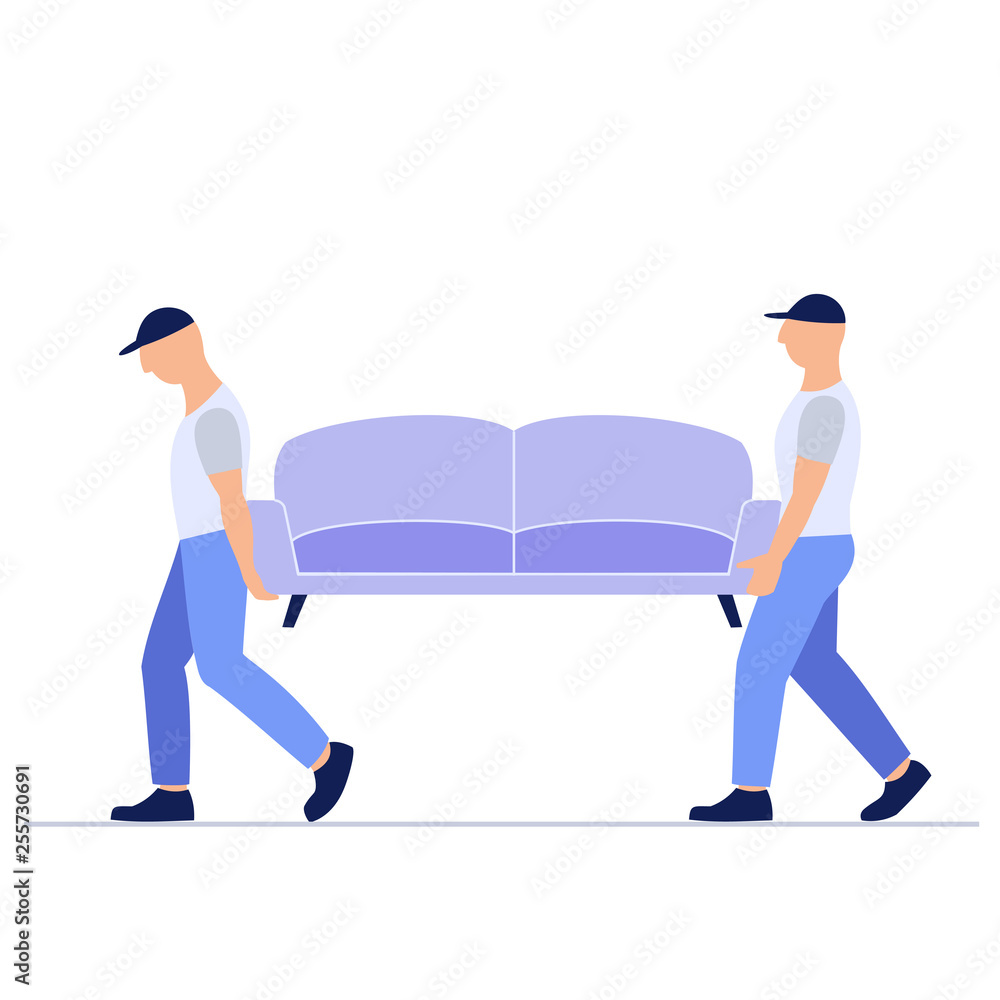 silhouette two porters carry sofa.Cartoon loader man. Vector ...