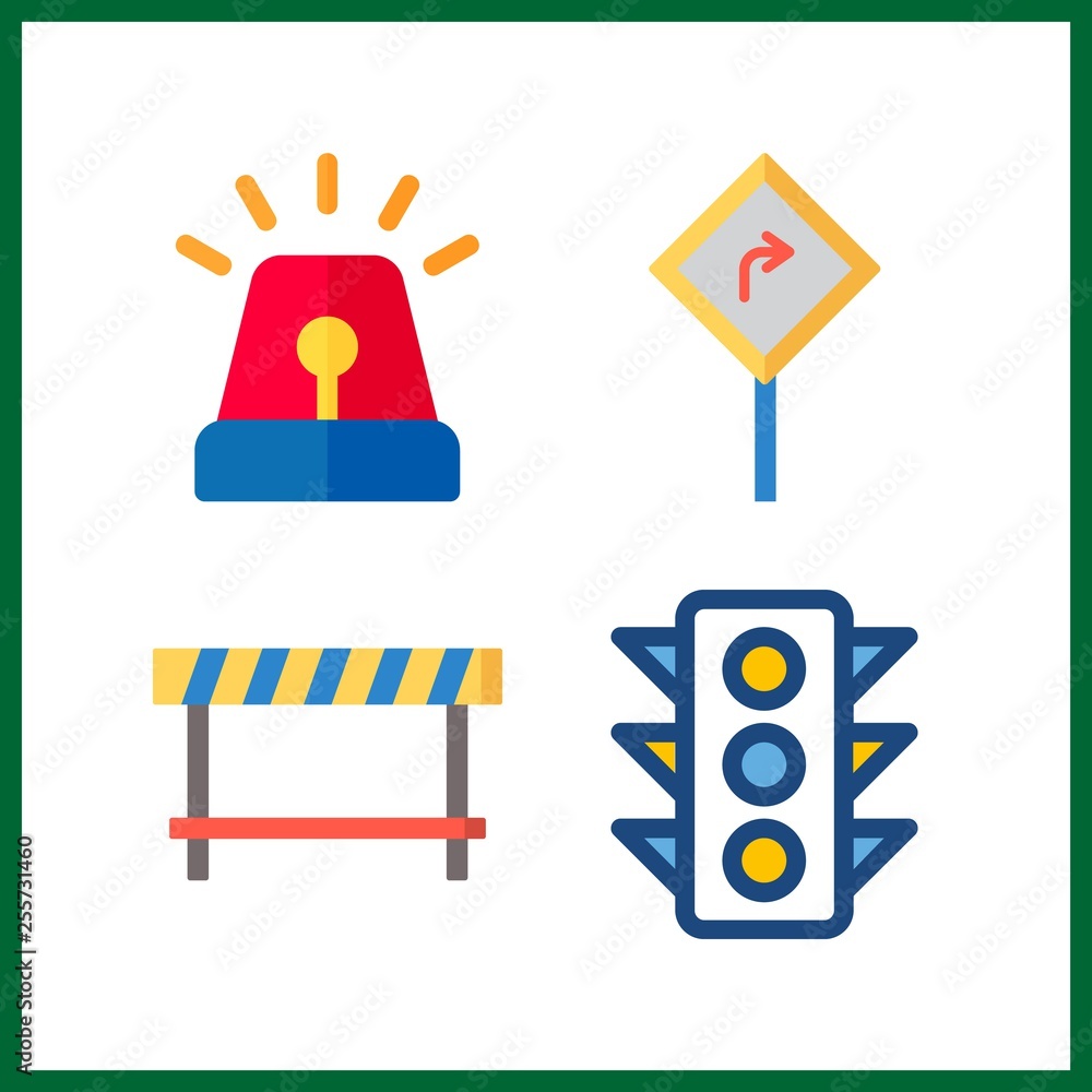 4 warning icon. Vector illustration warning set. siren and road sign ...