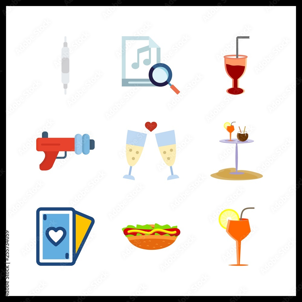 9 club icon. Vector illustration club set. blaster and music icons for ...