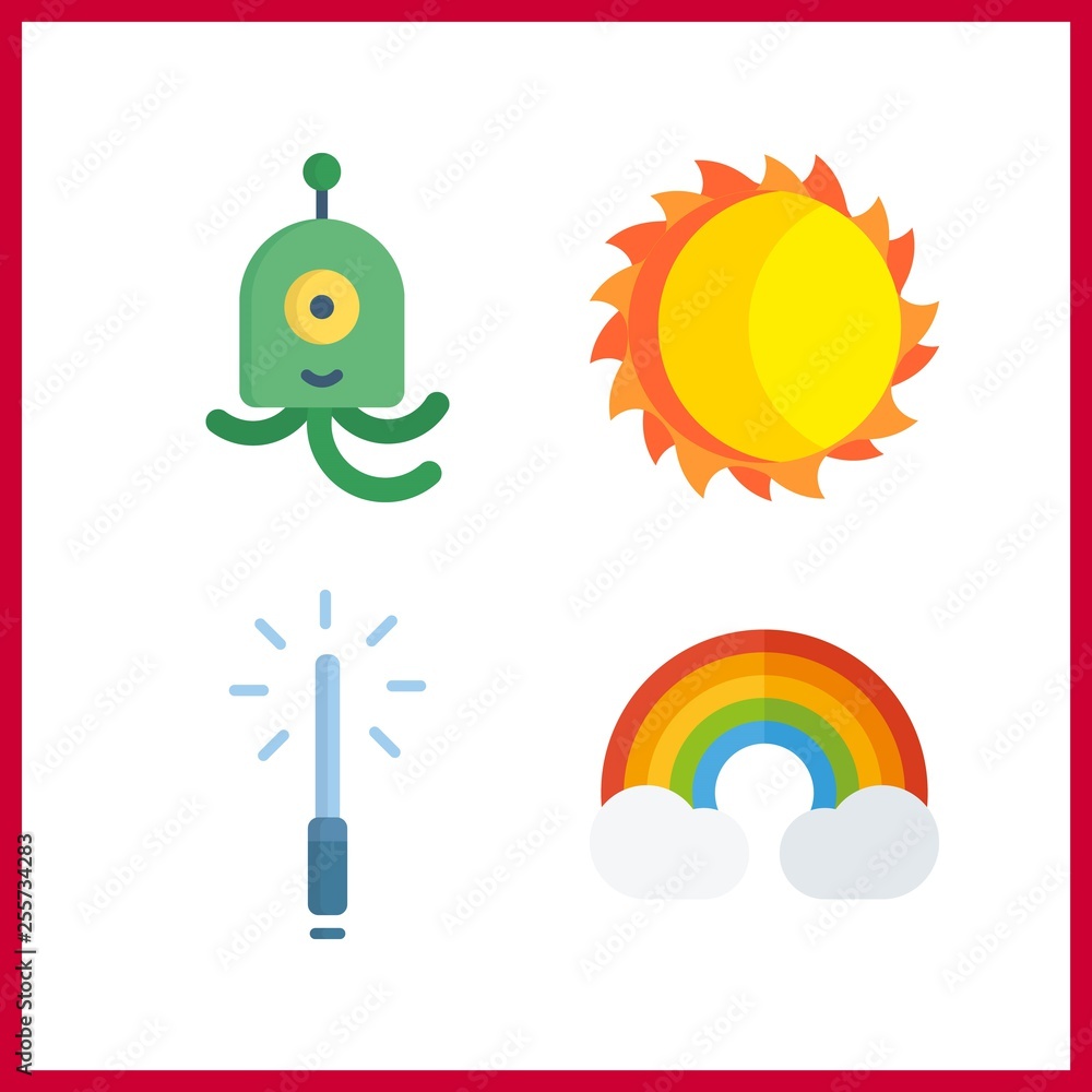 4 glow icon. Vector illustration glow set. lightsaber and alien icons ...