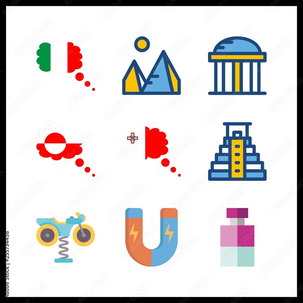 9 attraction icon. Vector illustration attraction set. pyramid and ...