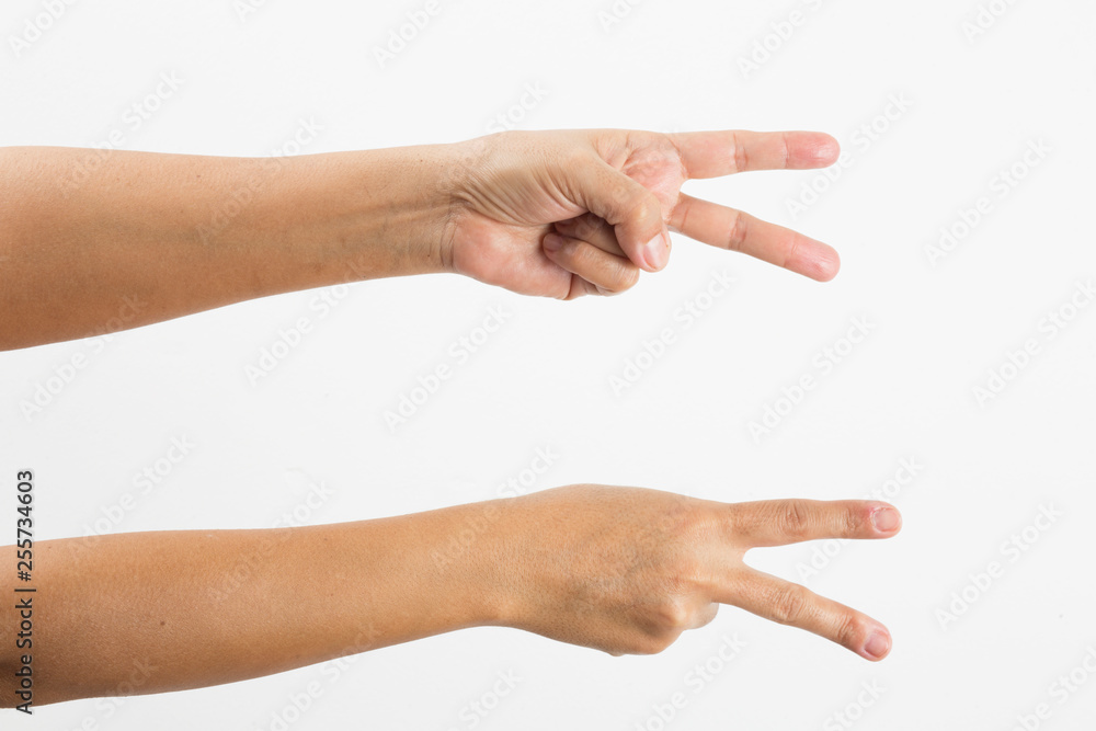lady hand gestures - white background Stock Photo | Adobe Stock