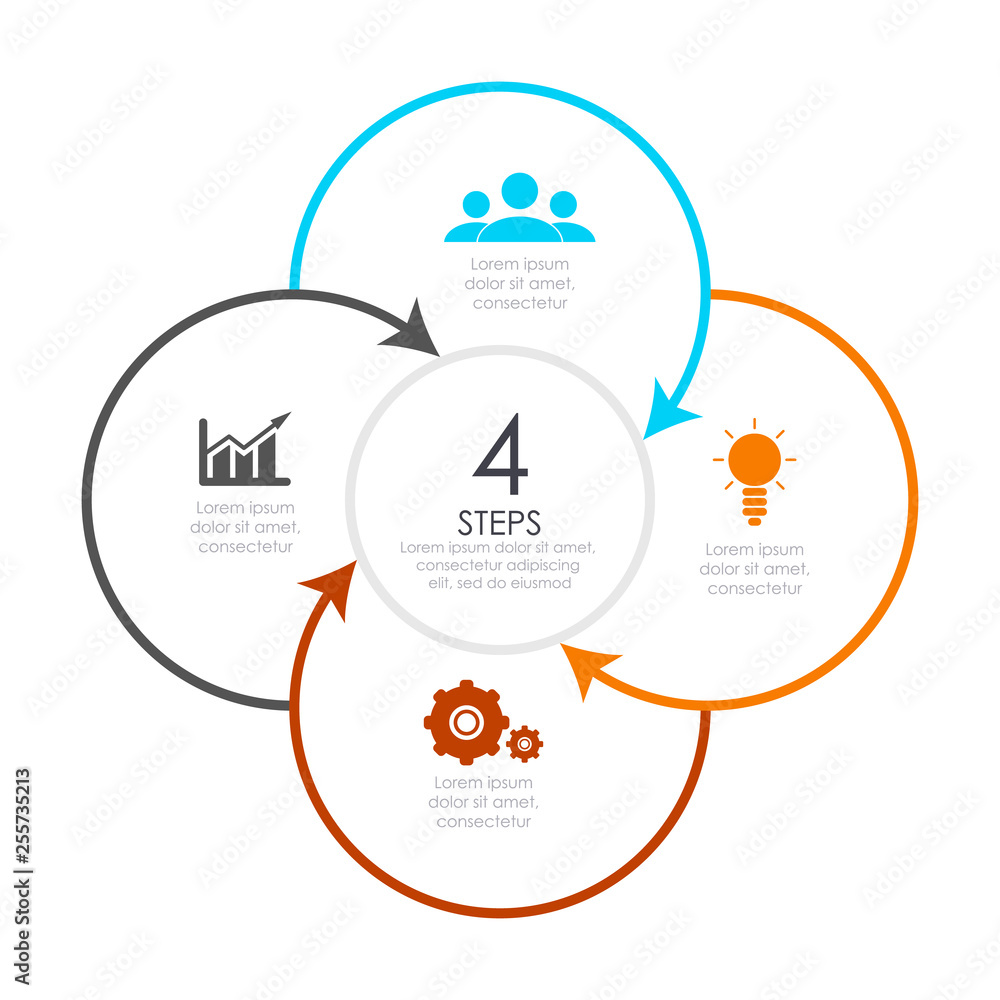 Outline round infographic element. Circle template 4 steps or sections ...