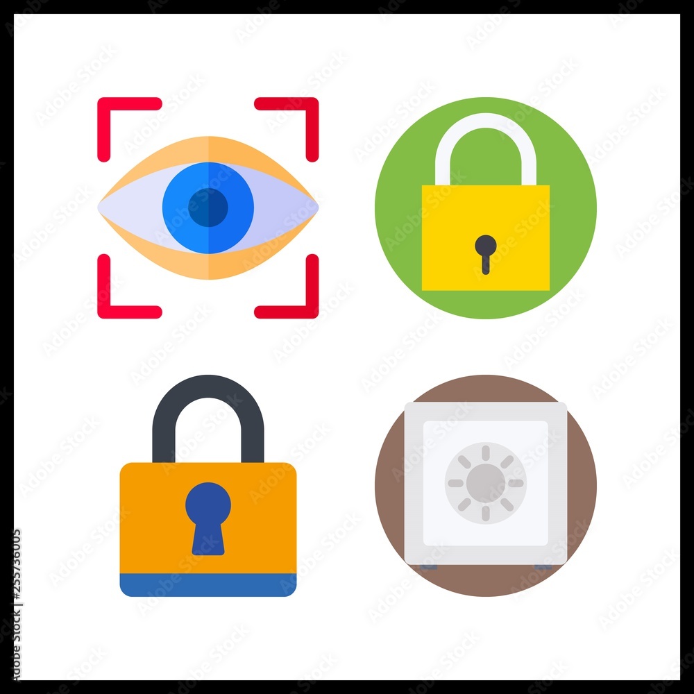 4 password icon. Vector illustration password set. safebox and eye scan ...