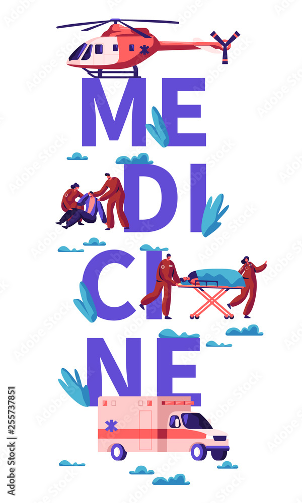 Professional Rescue Team Care Life Banner. Transportation Helicopter ...