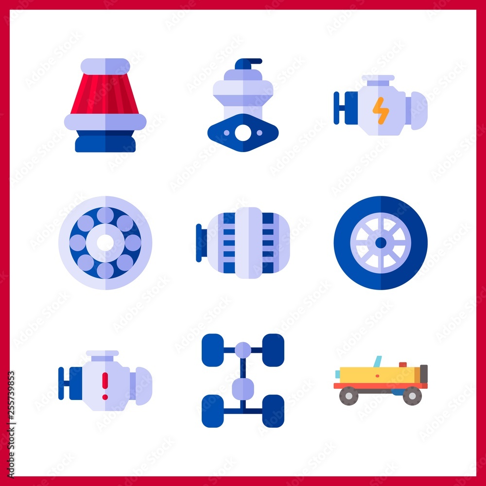 9 automotive icon. Vector illustration automotive set. chassis and ...