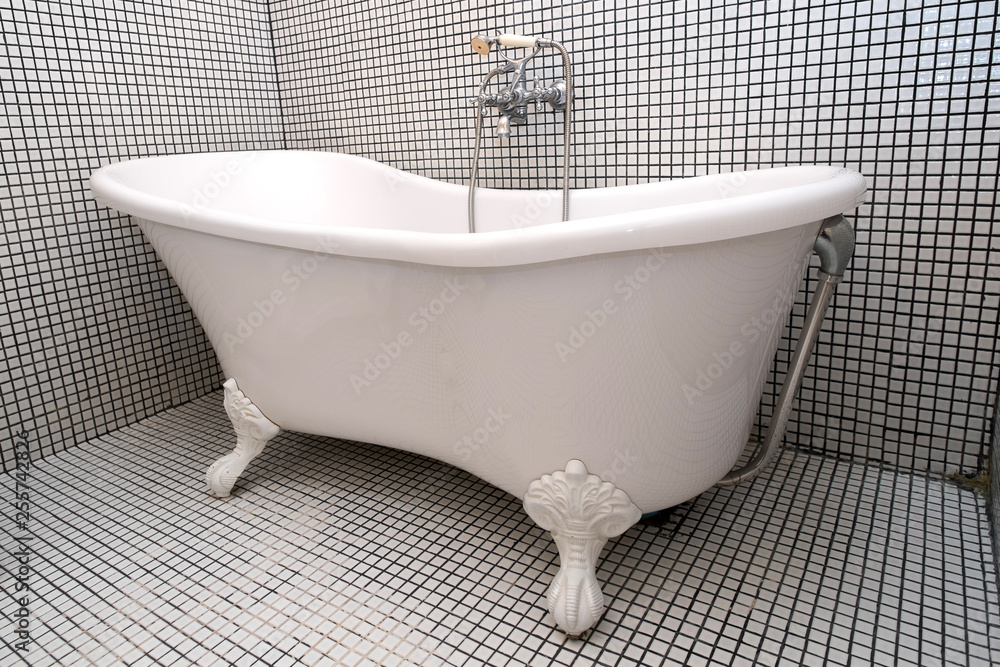 Vintage shower bath tub in colonial interior style bathroom Stock Photo ...