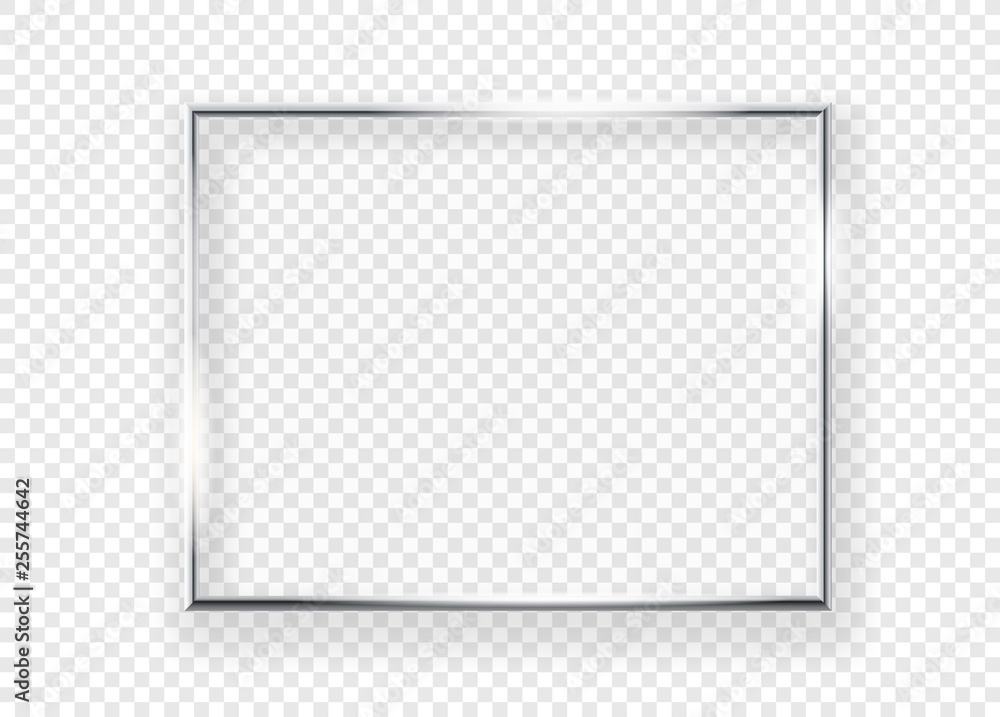Realistic shining metal picture frame on a wall. Vector illustration ...
