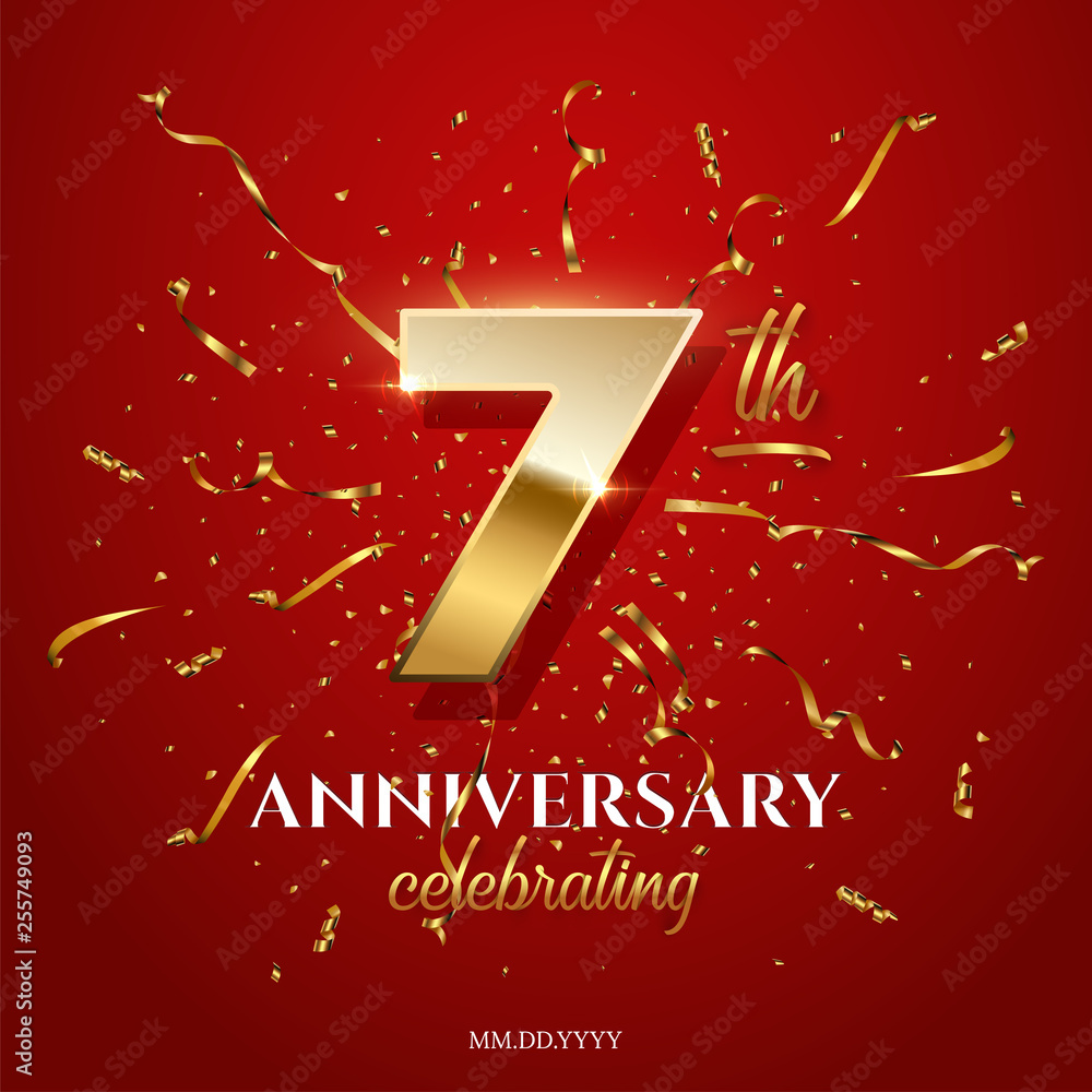 7 golden number and Anniversary Celebrating text with golden serpentine ...