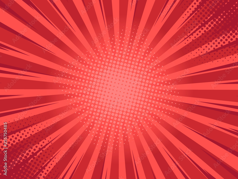 Retro comic rays red background. Vector illustration in pop art retro ...