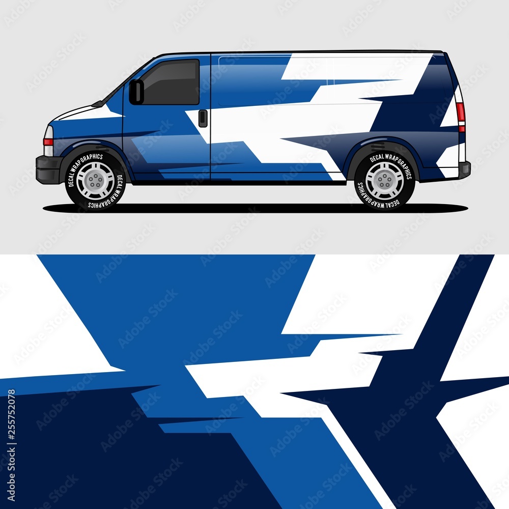 Plakát car livery blue van wrap design wrapping sticker and decal ...