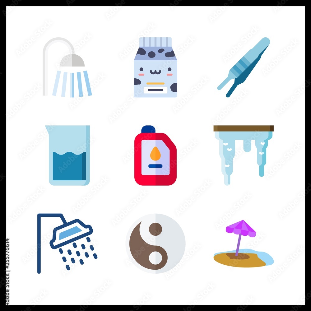 9 drop icon. Vector illustration drop set. milk and beaker icons for ...