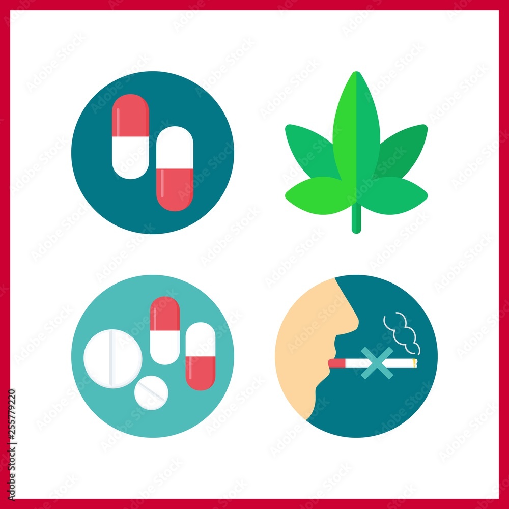 4 addiction icon. Vector illustration addiction set. marijuana and no ...