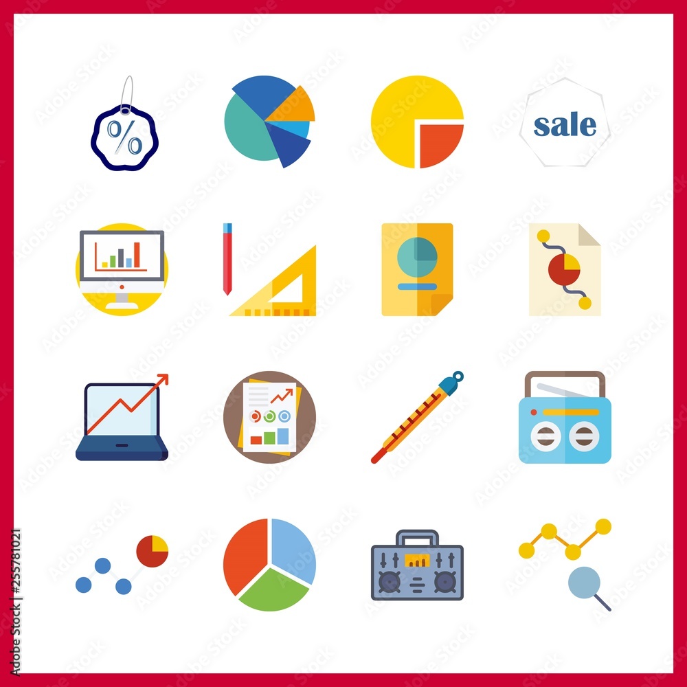 16 chart icon. Vector illustration chart set. discout and radio icons ...