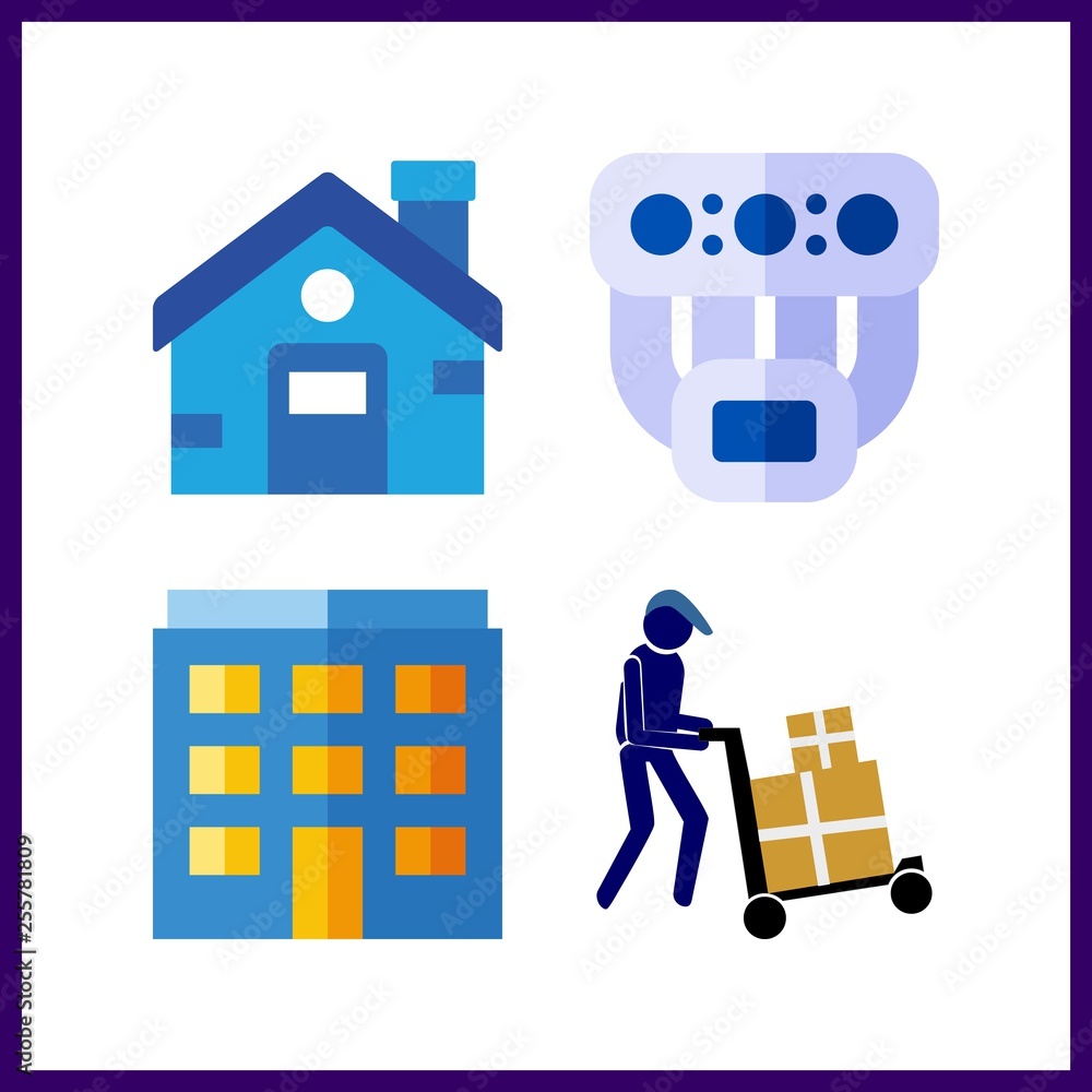 4 housing icon. Vector illustration housing set. manifold and load ...