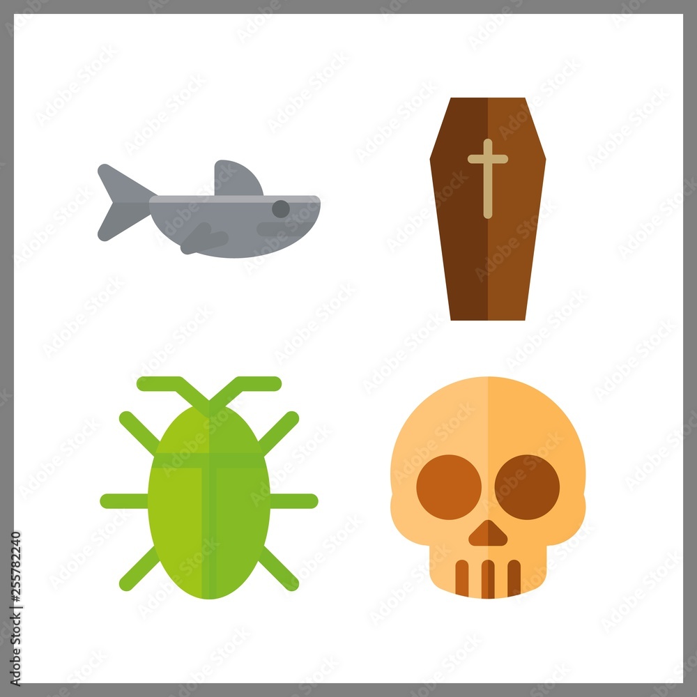4 death icon. Vector illustration death set. cockroach and shark icons ...
