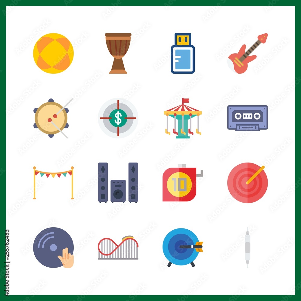 16 play icon. Vector illustration play set. carousel and tambourine ...