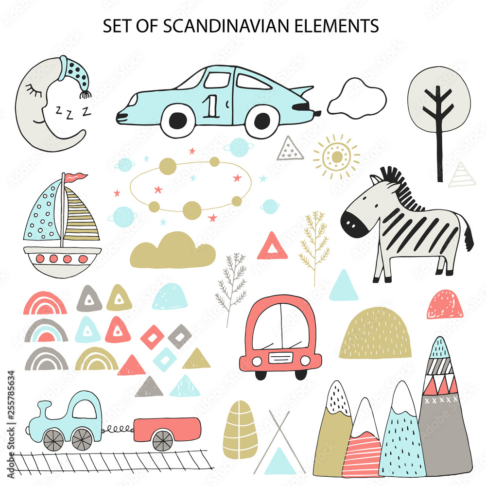 Big set of diferent cartoon animals. Cute handdrawn kids clip art ...