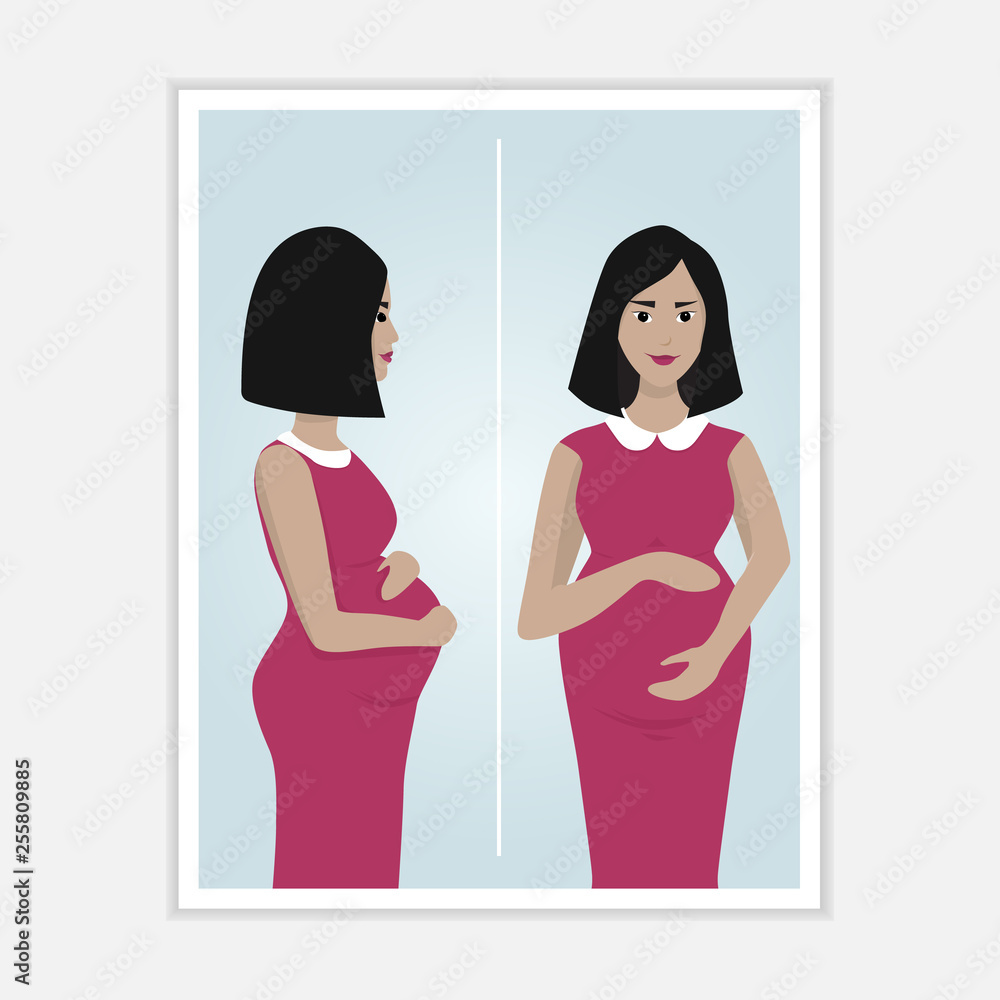 Pregnancy cute cartoon vector illustration. Young pregnant woman, eps ...
