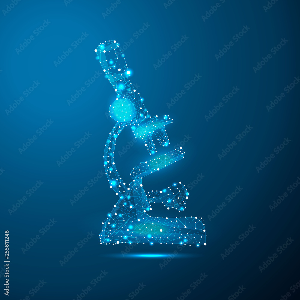 microscope icon in low poly style consisting of points, lines, and ...