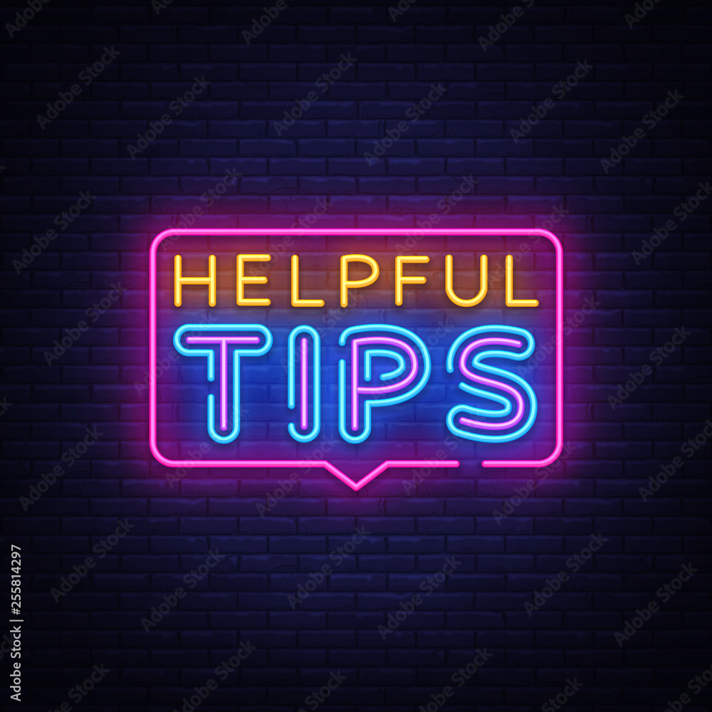Helpful Tips Neon Text Vector. Helpful Tips neon sign, design template ...
