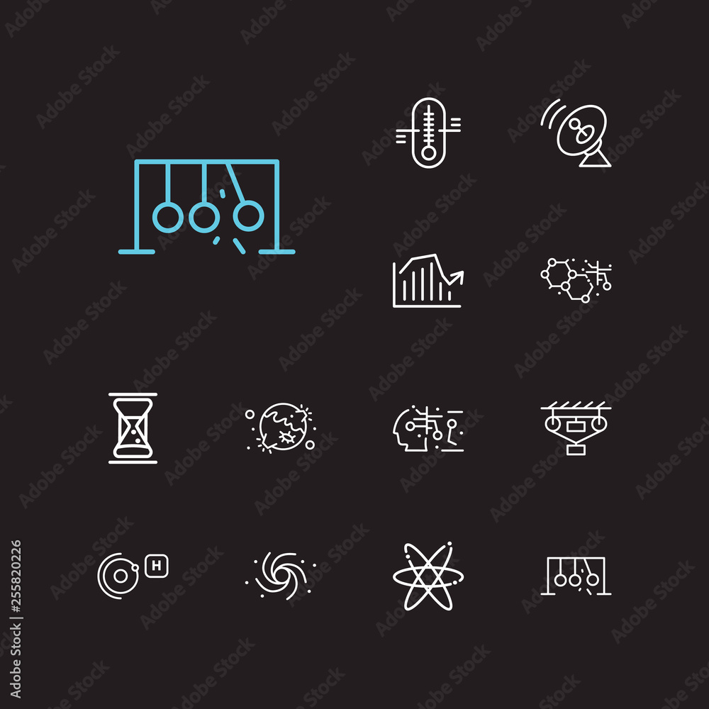Science icons set. Classical mechanics and science icons with sand ...