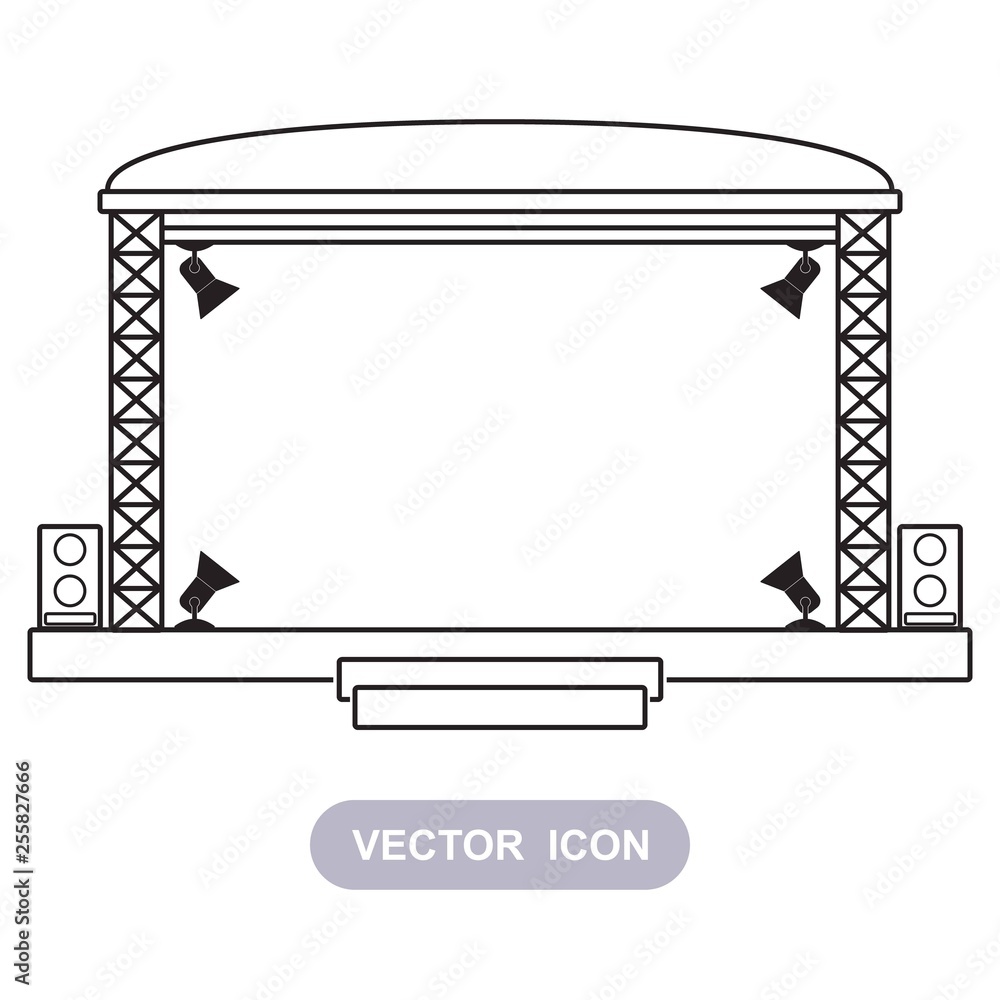 Concert stage and sound speakers isolated on white background. Stock ...