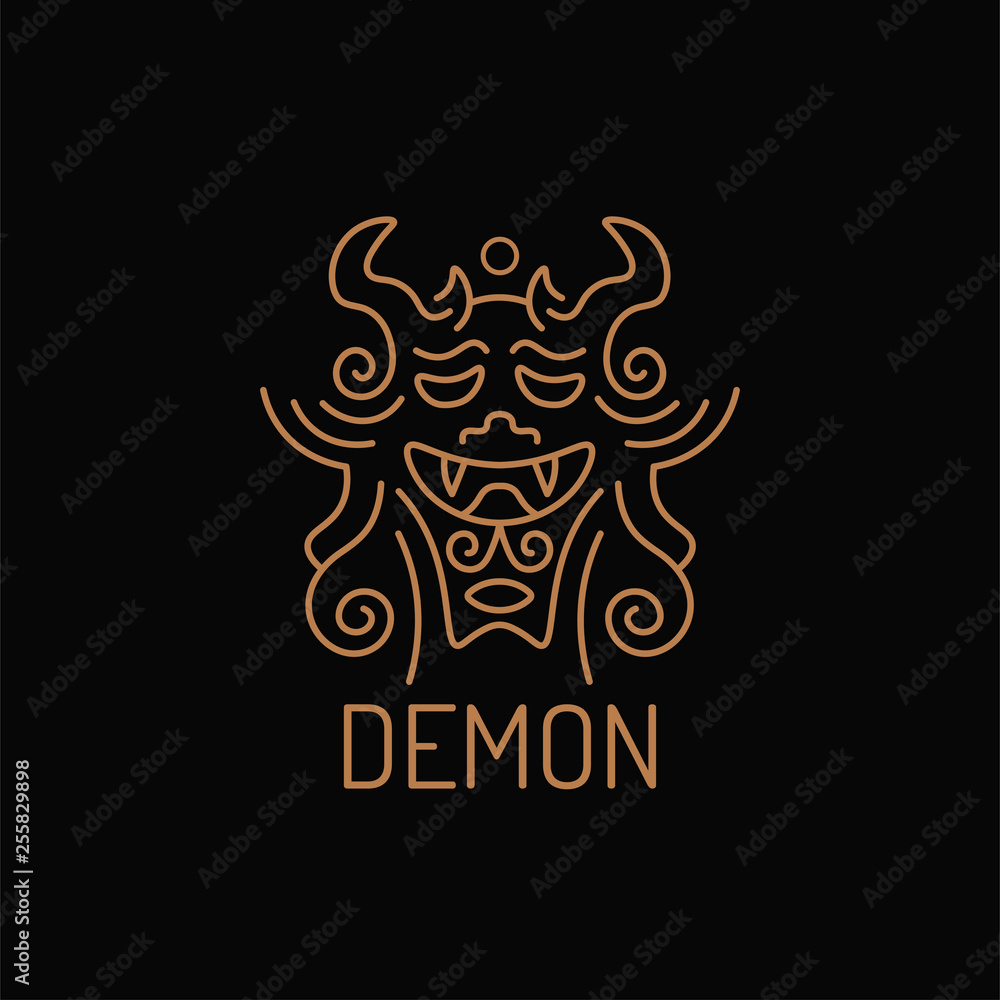 Japanese demon logo. Black background. Vector illustration Stock Vector ...