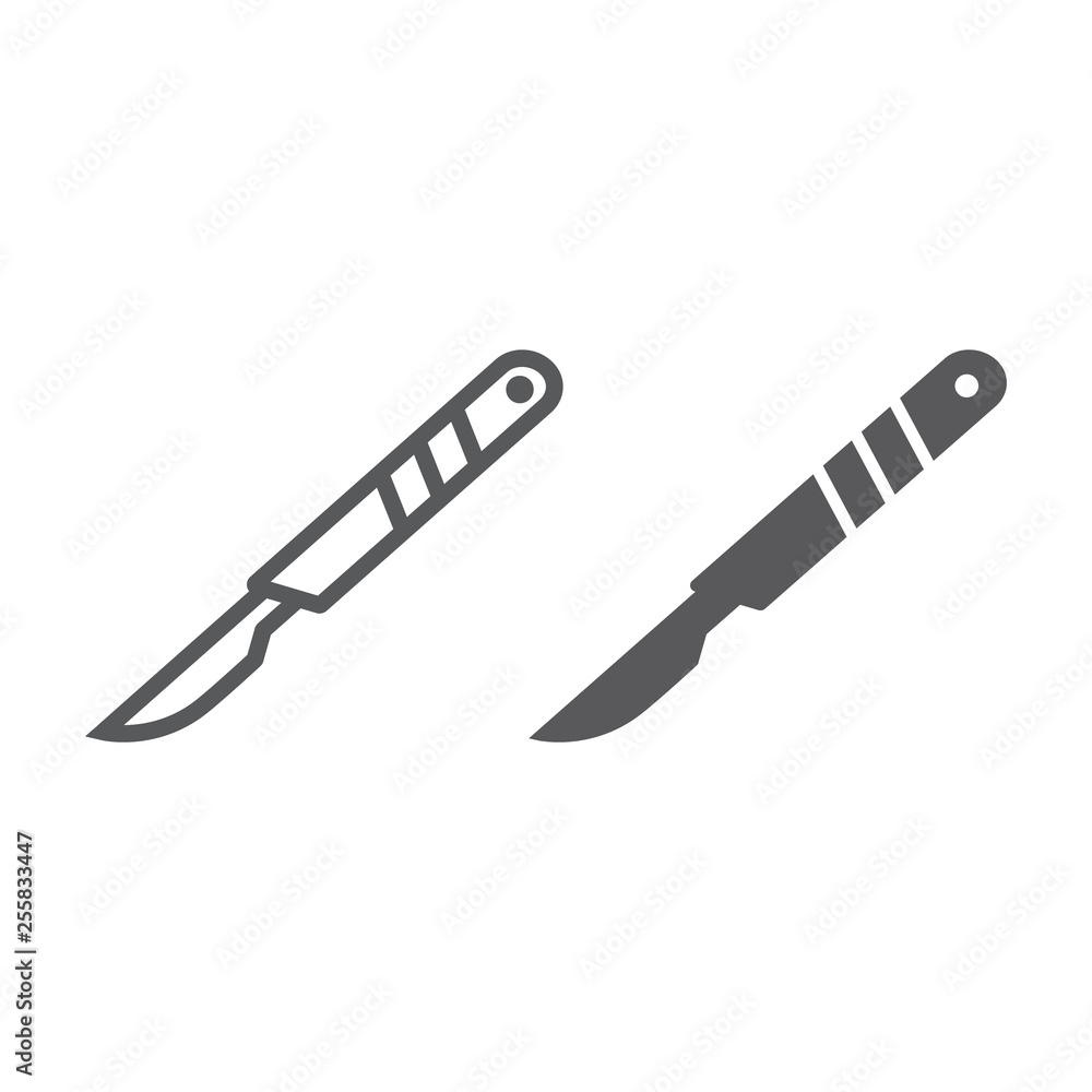 Scalpel line and glyph icon, cut and surgeon, medical blade sign ...